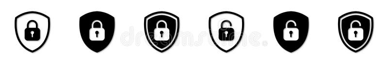Set of Shield Lock and Unlock Icon. Symbol Padlock Stock Vector ...