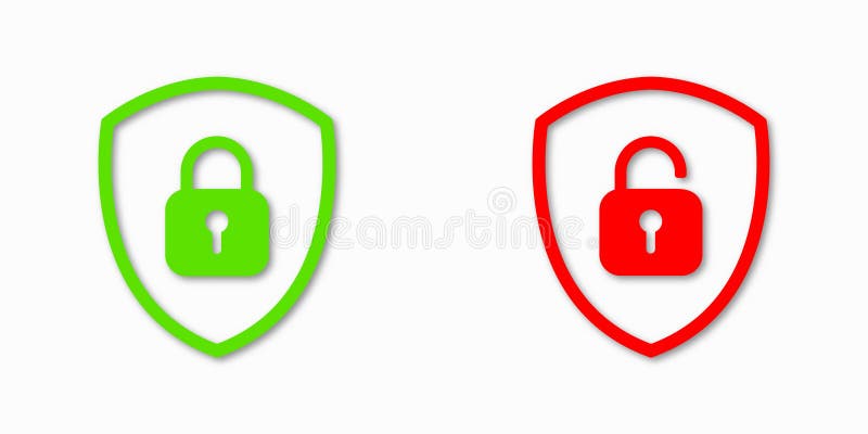 Set of Shield Lock and Unlock Icon. Symbol Padlock. Vector Sign ...