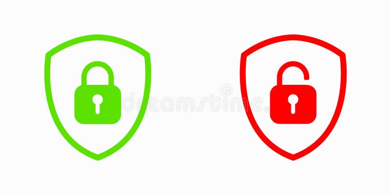 Set of Shield Lock and Unlock Icon. Symbol Padlock. Vector Sign ...