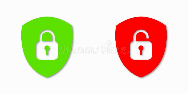 Set of Shield Lock and Unlock Icon. Symbol Padlock. Vector Sign ...