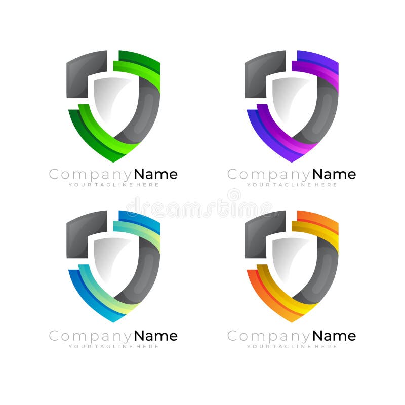 Set Shield Logo with Colorful Design Template, 3d Colorful Stock Vector ...