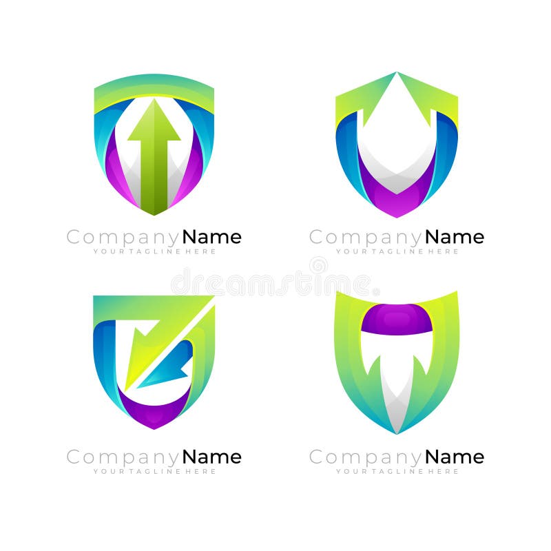 Set Shield Logo Design Abstract, Shield Logo and Arrow Stock Vector ...