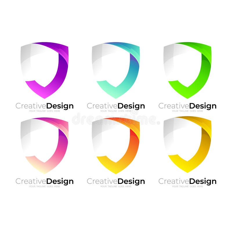 Set Shield Logo Design with Colorful Icon, Letter J and Shield Logo ...