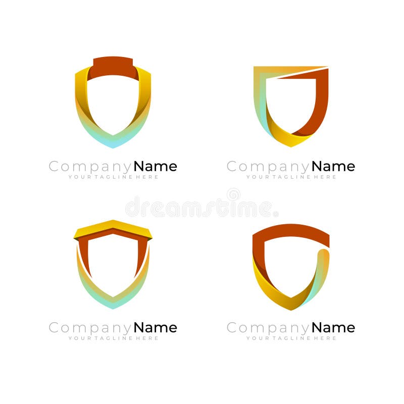 Set Shield Logo with Security Design Template, Ribbon Icon Stock ...
