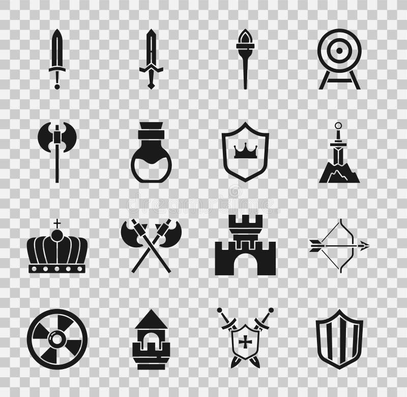 Set Shield, Medieval Bow and Arrow, Sword in the Stone, Torch Flame ...