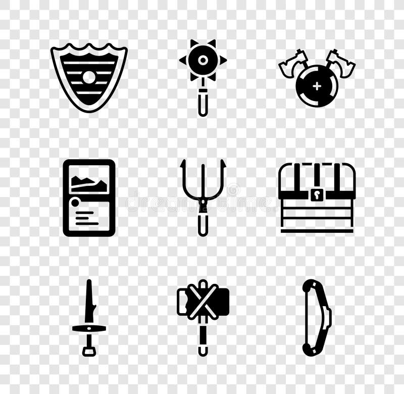 Set Shield, Medieval Chained Mace Ball, Shield with Axe, Dagger, Bow ...