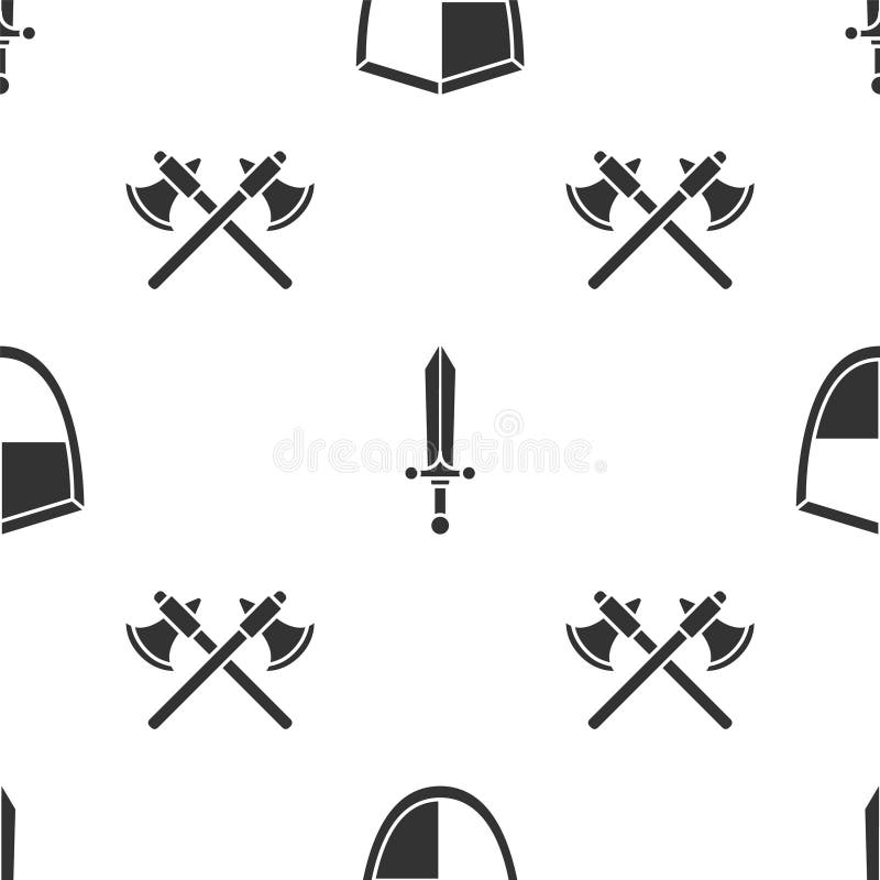 Set Shield, Medieval Sword and Crossed Medieval Axes on Seamless ...