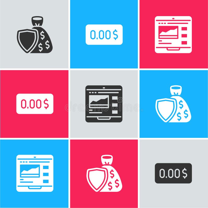 Set Shield and Money Bag, Zero Cost and Trading Courses Icon. Vector ...