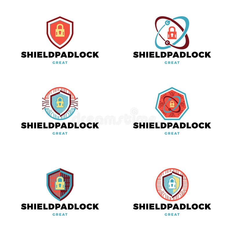 Set of Shield Padlock Icon Logo Design Template Stock Vector ...