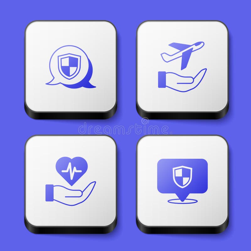 Set Shield, Plane in Hand, Life Insurance and Location Shield Icon ...