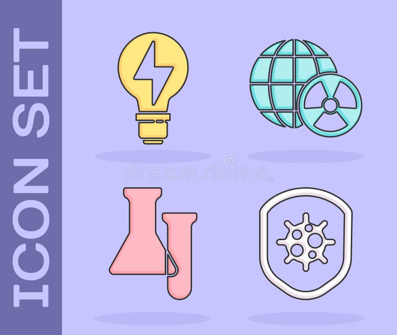 Set Shield Protecting from Virus, Light Bulb with Lightning, Test Tube ...