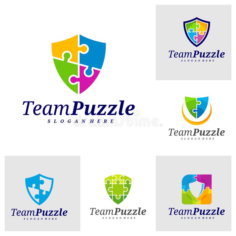 Set of Shield Puzzle Logo Design Vector Template, Vector Label of ...