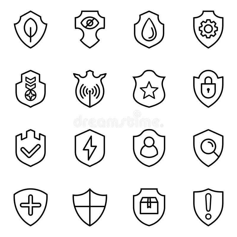 Set of 16 Shield Line Icon. Firewall, Privacy, Secure, Protect, Safe ...