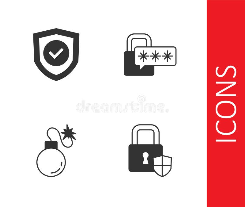 Set Shield Security with Lock, Check Mark, Bomb and Cyber Icon. Vector ... Set Shield Security with Lock, Check Mark, Bomb and Cyber Icon. Vector ...