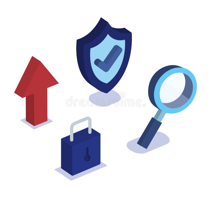 Set of Shield Security with Magnifying Glass and Padlock Stock ... Set of Shield Security with Magnifying Glass and Padlock Stock ...