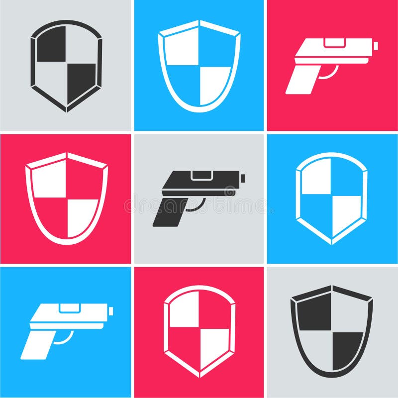Set Shield, Shield and Pistol or Gun Icon. Vector Stock Vector ...