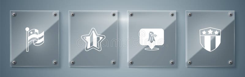 Set Shield with Stars, Eagle, USA Independence Day and American Flag ...