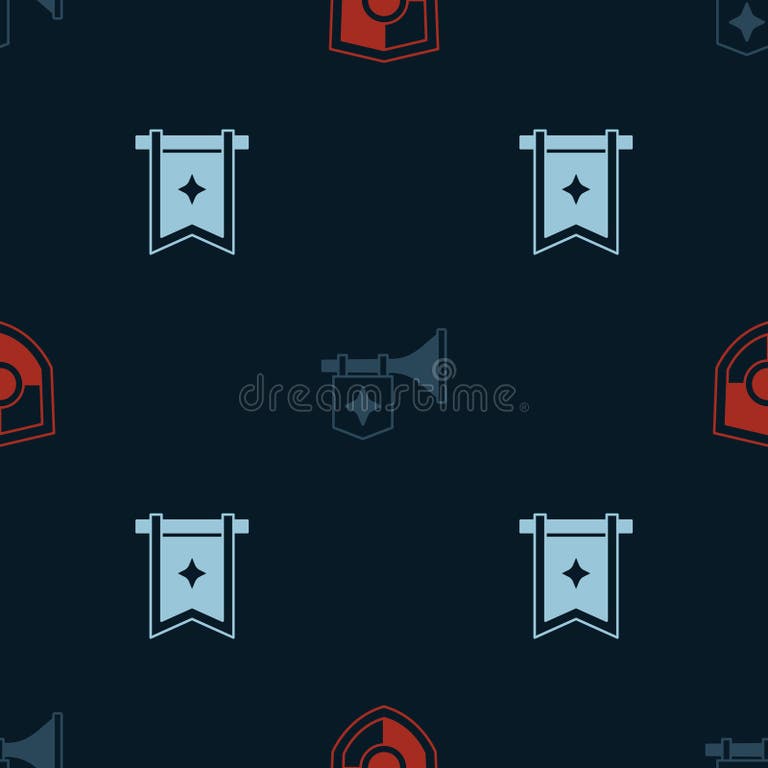 Set Shield, Trumpet with Flag and Medieval on Seamless Pattern. Vector ...