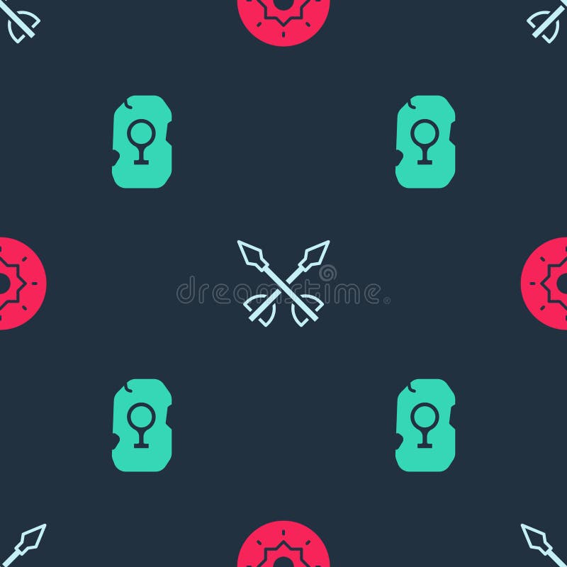 Set Shield Viking, Medieval Arrows and Magic Rune on Seamless Pattern ...