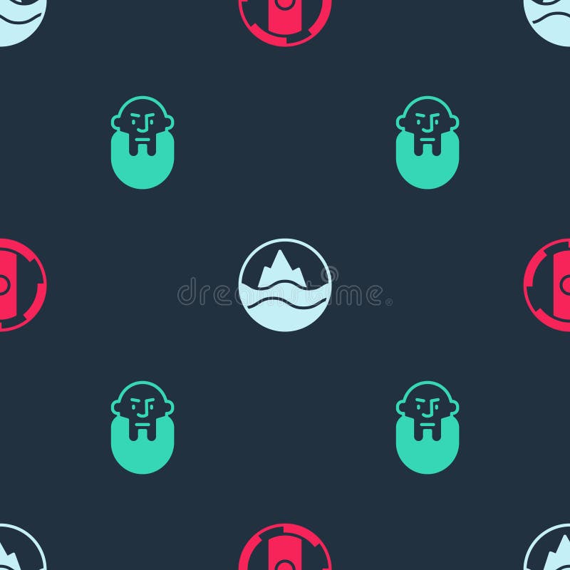 Set Shield Viking, Sea and Waves and Viking Head on Seamless Pattern ...