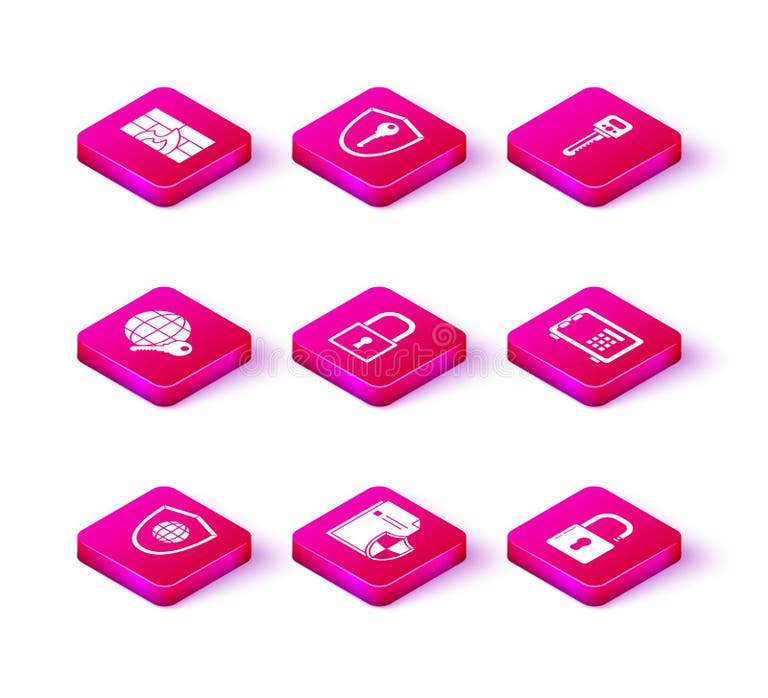 Set Shield with World Globe, Document Protection Concept, Globe Key ...