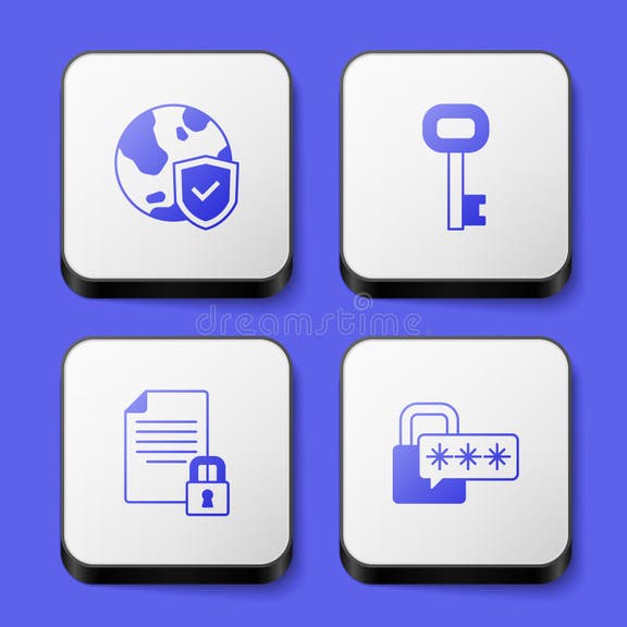 Set Shield with World Globe, Old Key, Document and Lock and Cyber ...