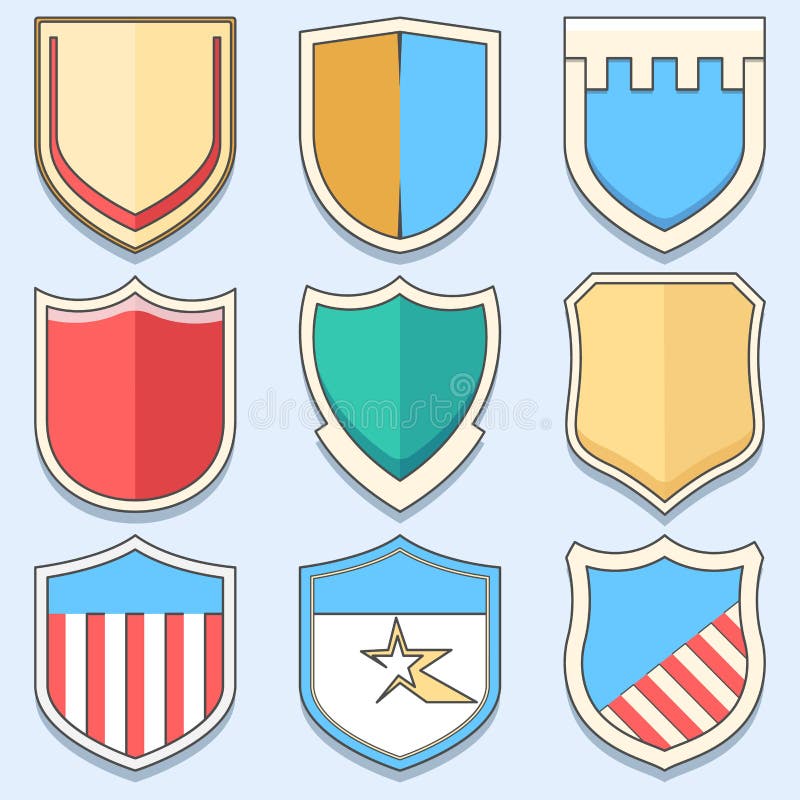 Set Shields Line Icons stock illustration. Illustration of decoration ...