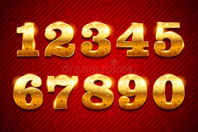 Set of Shining Golden Numbers with Stars Stock Illustration ...