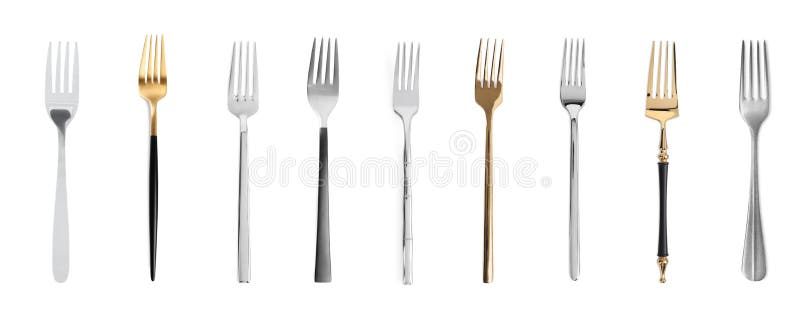 Set of Shiny Forks on White Background Stock Image - Image of elegant ...