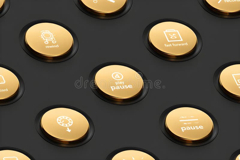 Set of Shiny Gold Control Button Icons, Internet Web Page Navigation ...