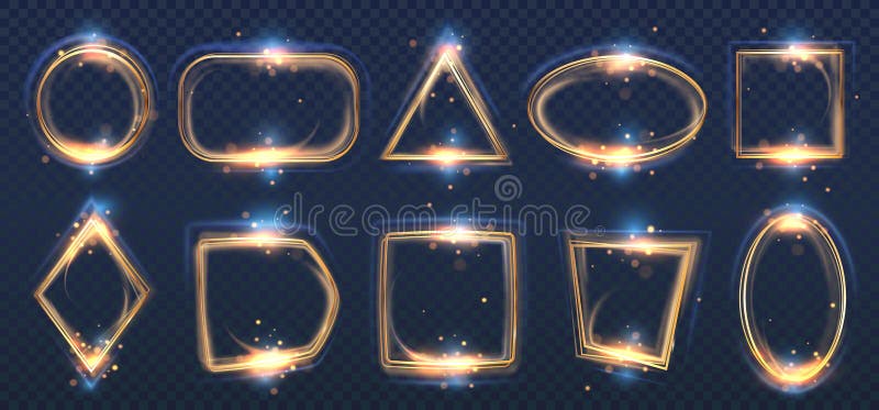 Set of Shiny Gold Frames. Luxurious Realistic Square, Round, Oval ...