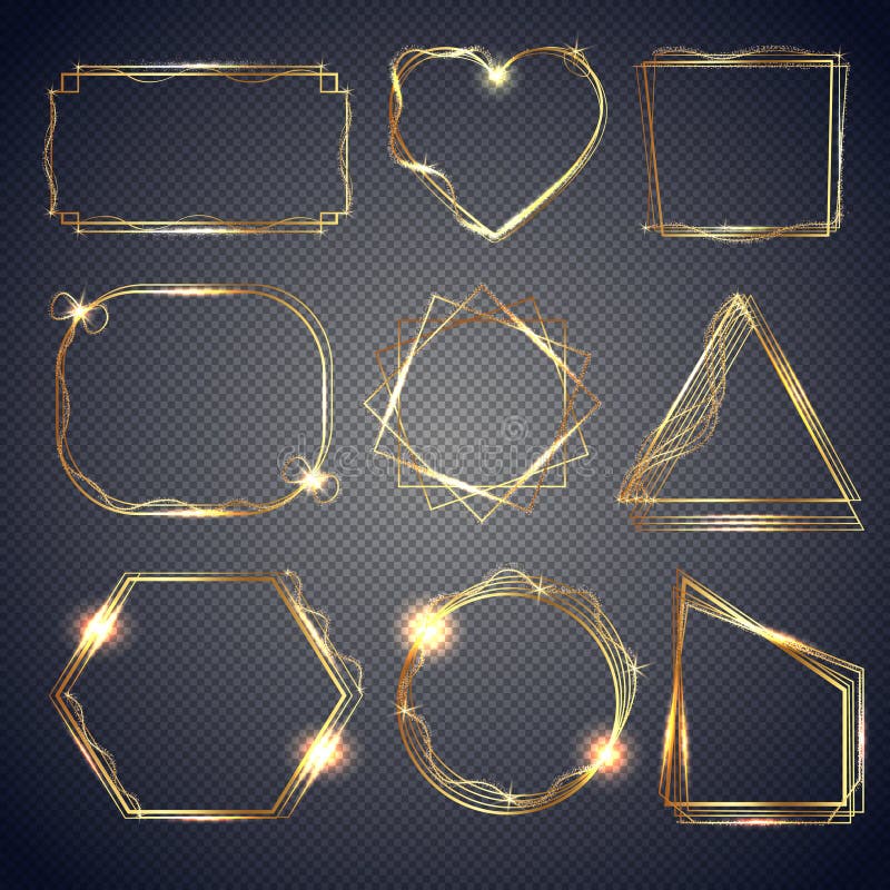 Set of Shiny Gold Frames Luxurious Realistic Square, Round, Oval ...