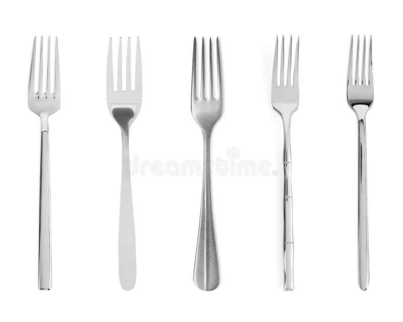 Set of Shiny Metal Forks on White Background Stock Image - Image of ...