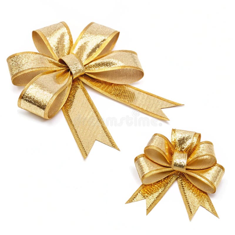 Shiny Metallic Gold Gift Bow Set Isolated on White Background Stock ...