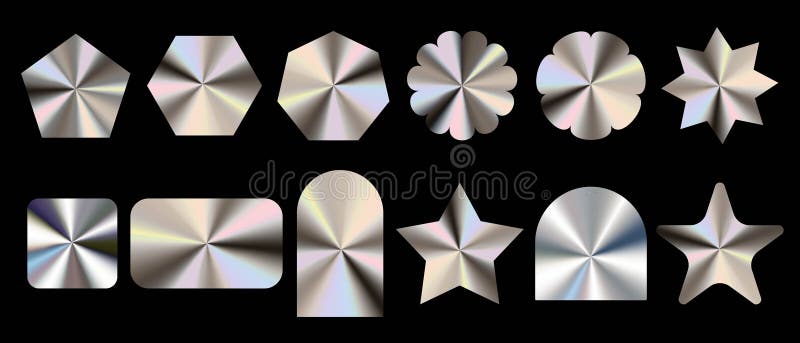 Set of Shiny Silver Holographic Stickers, Holograms Geometric Shapes ...