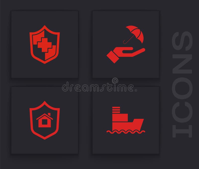 Set Ship, Life Insurance with Shield, Umbrella Hand and House Icon ...