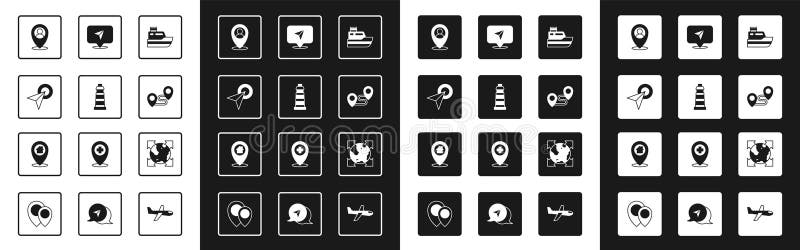 Set Ship Line Path, Lighthouse, Infographic of City Map Navigation ...