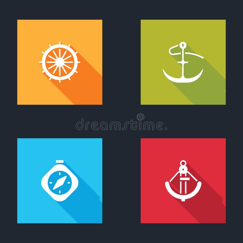 Set Ship Steering Wheel, Anchor, Compass and Icon. Vector Stock Vector ...