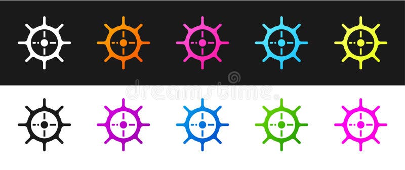 Set Ship Steering Wheel Icon Isolated on Black and White Background ...