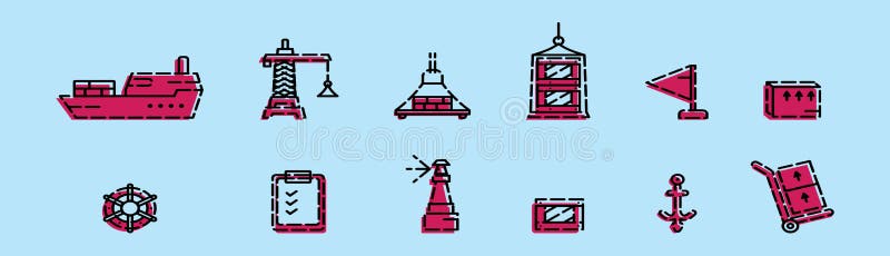 Set of Shipyard Cartoon Icon Design Template with Various Models ...