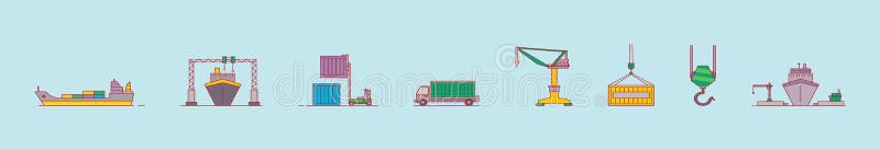 Set Shipyard of Cartoon Icon Design Template with Various Models ...