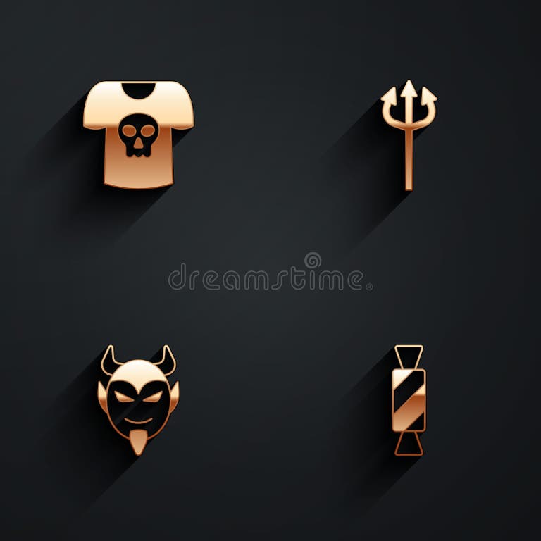 Set Shirt with Skull, Trident Devil, Devil Head and Candy Icon with ...