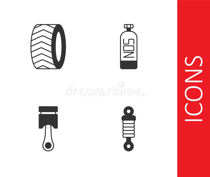 Set Shock Absorber, Car Tire Wheel, Engine Piston and Nitrous Oxide ... Set Shock Absorber, Car Tire Wheel, Engine Piston and Nitrous Oxide ...