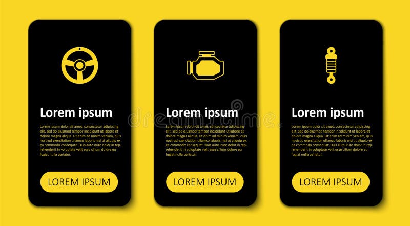 Set Shock Absorber, Check Engine and Racing Steering Wheel. Business ...