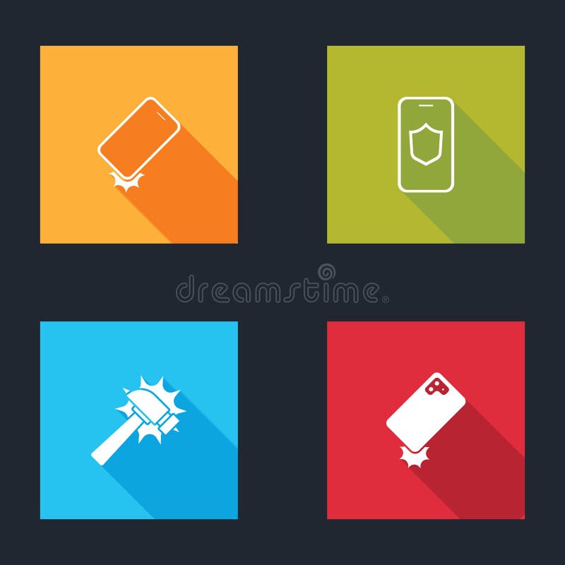 Set Shockproof Phone, Mobile with Shield, Hammer and Icon. Vector Stock ...