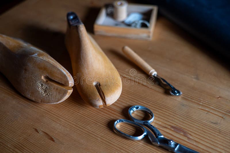 A Set of Shoemaker S Tools on the Table Stock Image - Image of fabric ...