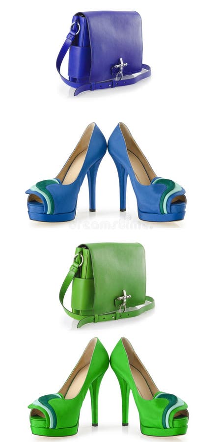 The Set of Shoes and Bags Isolated on White Stock Photo - Image of ...