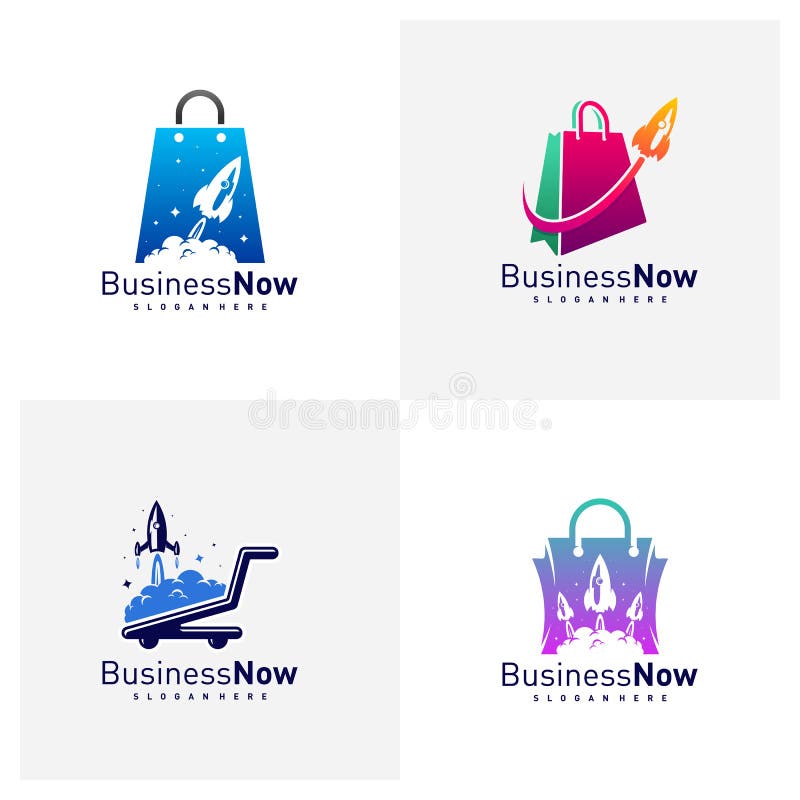 Set Of Shop Rocket Logo Design Vector Template, Illustration Rocket ...