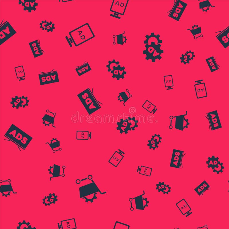 Set Shopping Cart, Advertising, and on Seamless Pattern. Vector Stock ...