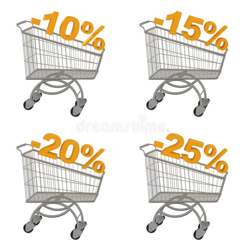 Set of Shopping Cart with Discount Stock Illustration - Illustration of ...